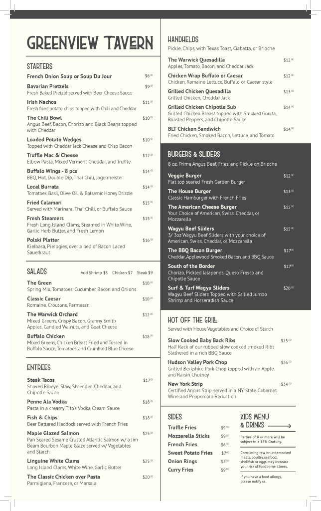 Greenview Tavern | Located in the heart of the village of Warwick ...